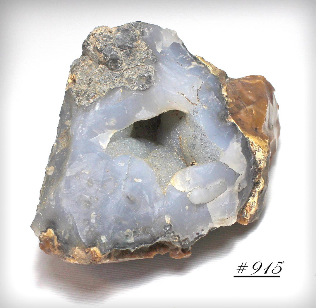 Large Blue Chalcedony Geode Pocket With Brown Common Opal - Bright ...