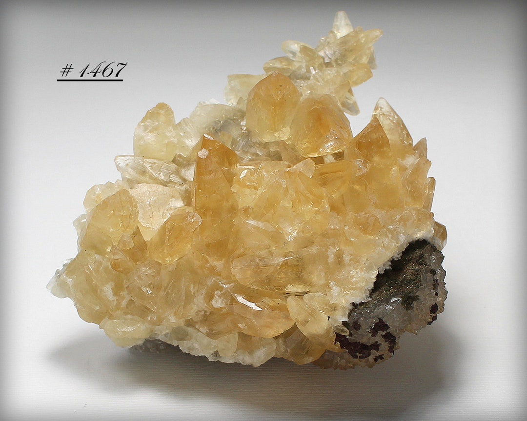 Golden Calcite Crystal Cluster on Sparkling Drusy Quartz, With Minor ...