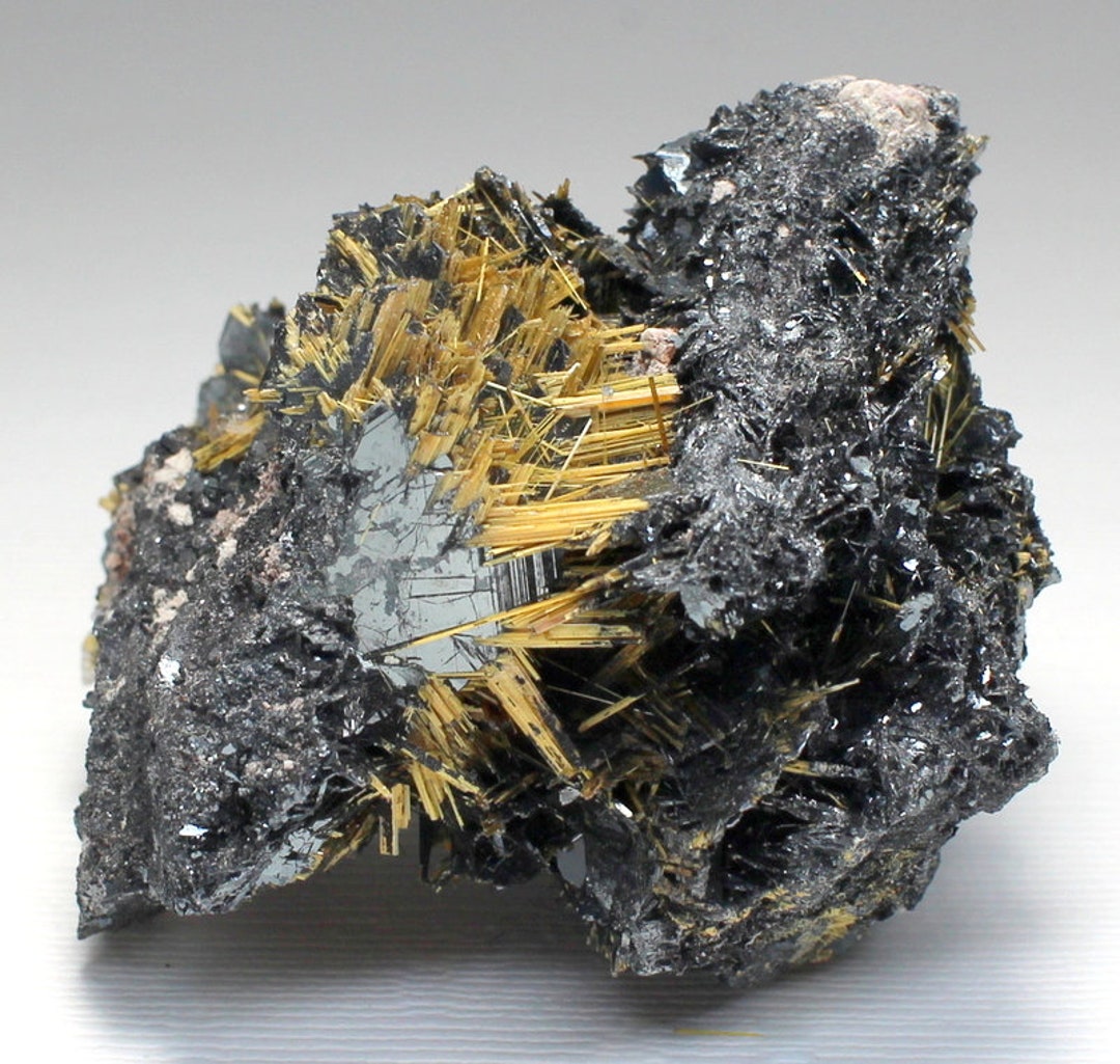 Jackstraw Golden Rutile Needles in Bright, Shiny Hematite Mineral ...