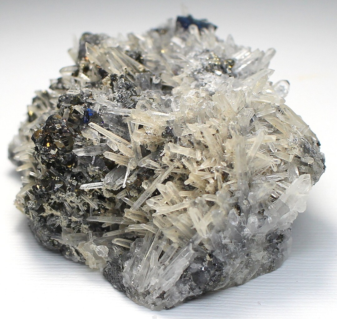 Needle Quartz With Iridescent Covellite, Bornite, Shiny Pyrite, and ...