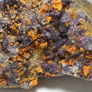 Rare Large Specimen of Violet Fluorite With Orange Wulfenite Crystals ...