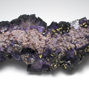 Purple Fluorite Cluster With Yellow and Clear Barite, Bitumen, and ...