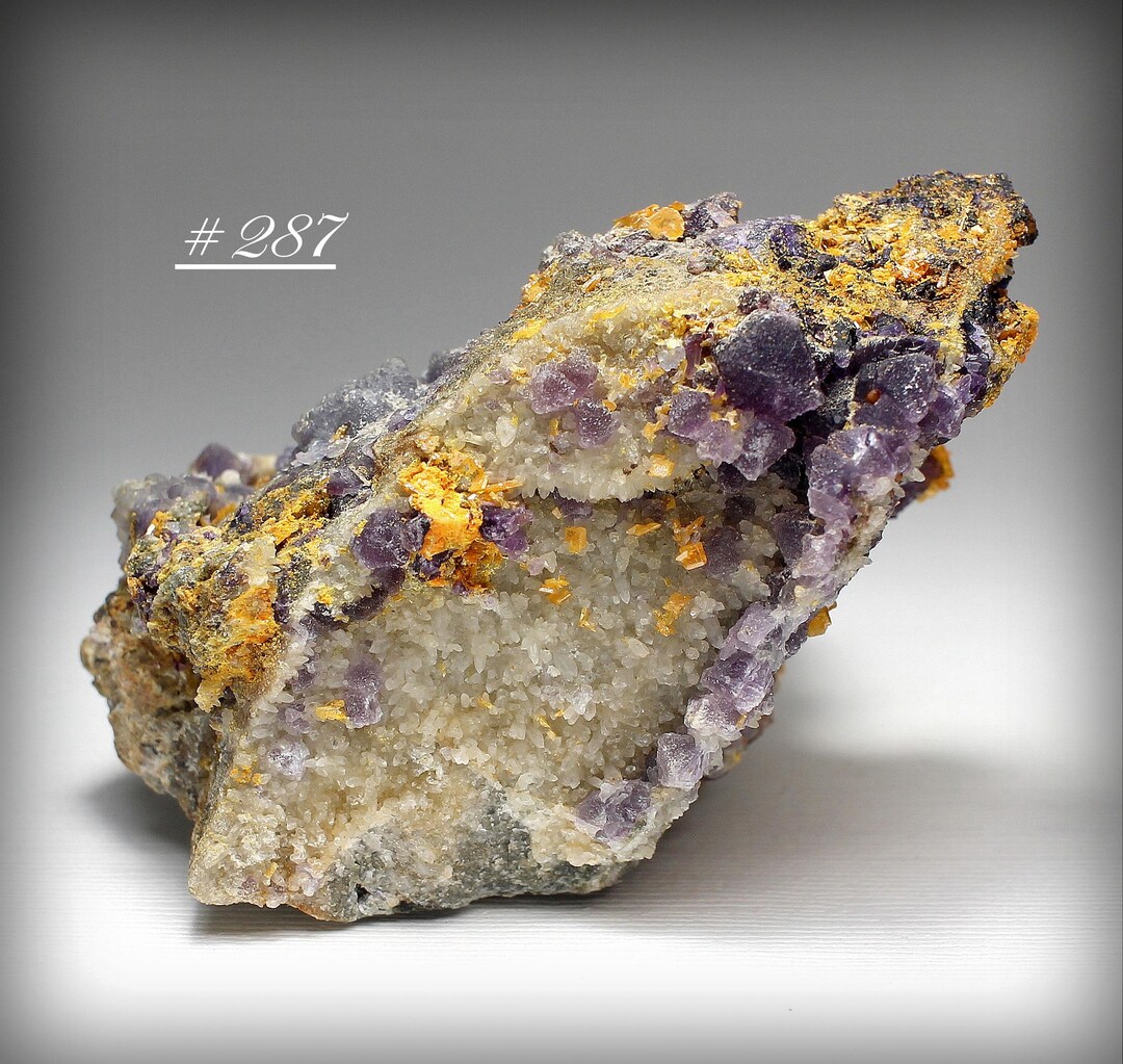 Fluorite, Wulfenite Violet Fluorite With Orange Wulfenite Crystals ...