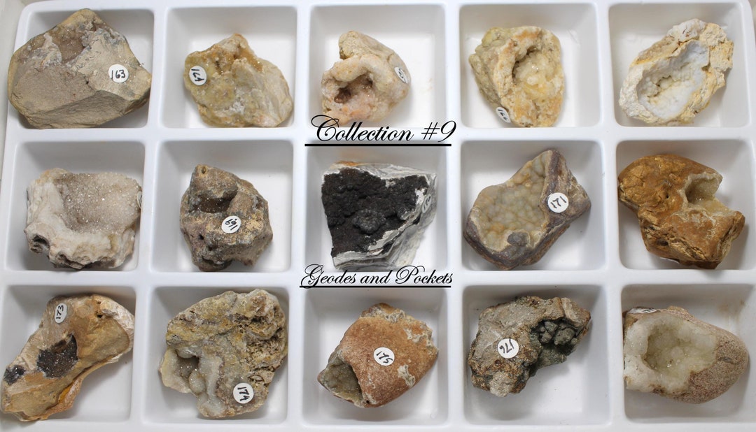 15 Pc. Handmade Geode Rock Collection, Labeled, Numbered, With Display ...