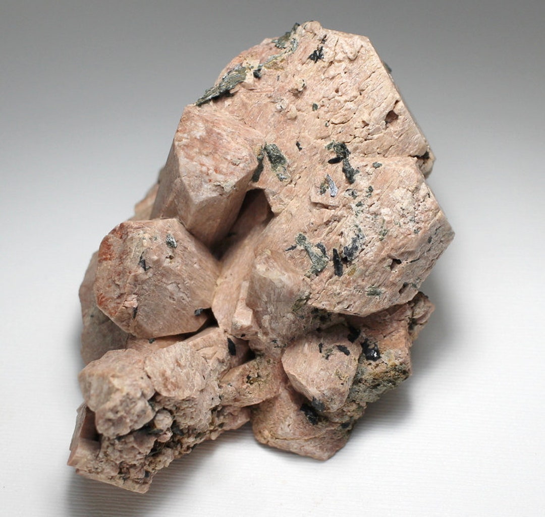 Superb Blocky Deep-pink Microcline Crystals With Black and Green ...