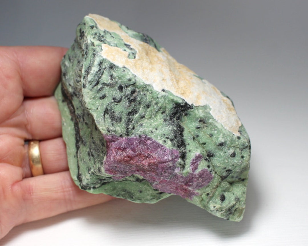 Gorgeous Large Ruby red Corundum Crystals in Green Zoisite With Black ...