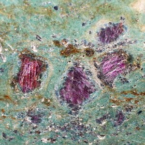 Thick Slab of Ruby red Corundum Crystals in Green Zoisite, Face ...