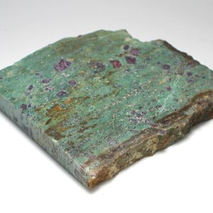 Thick Slab of Ruby red Corundum Crystals in Green Zoisite, Face ...
