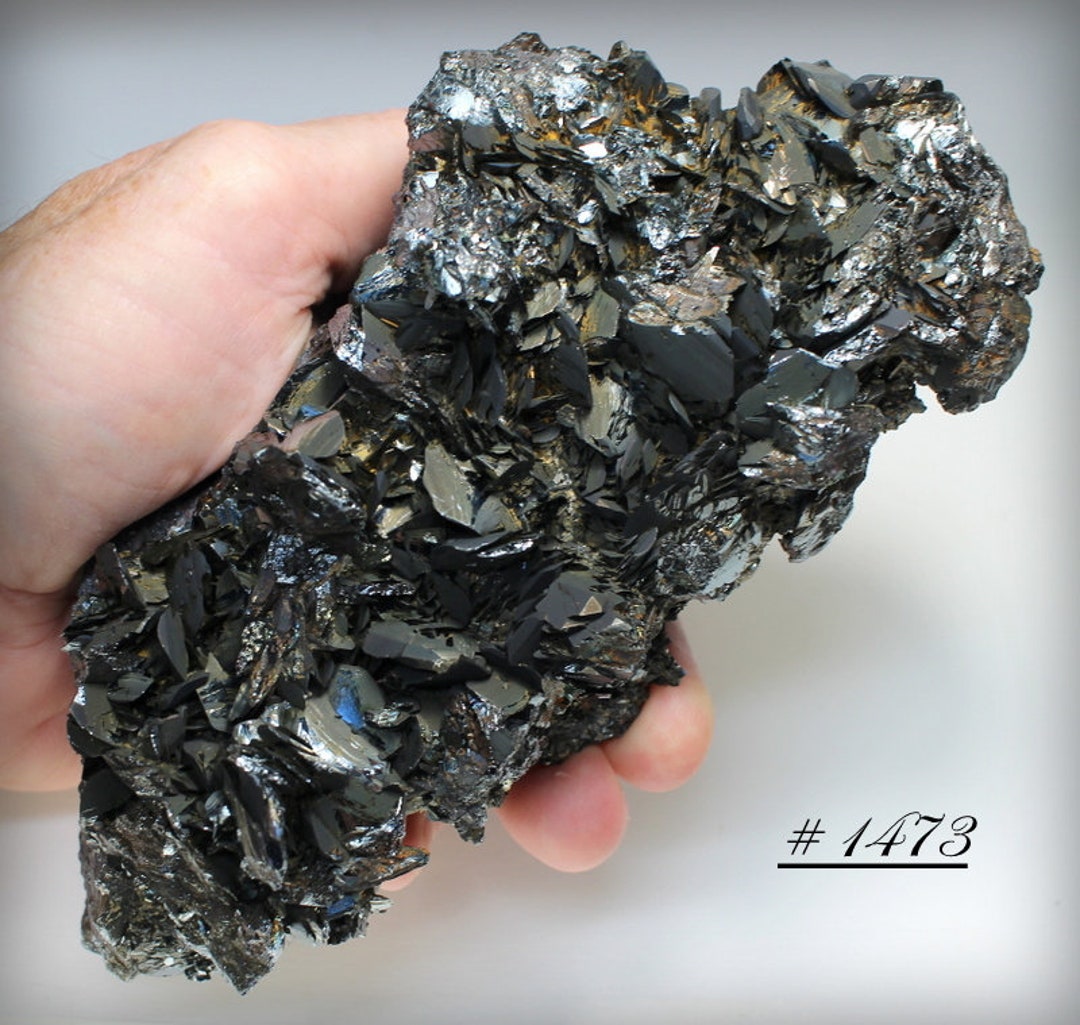 Large, Shiny, Bladed, Partially Iridescent Hematite Crystal Cluster ...