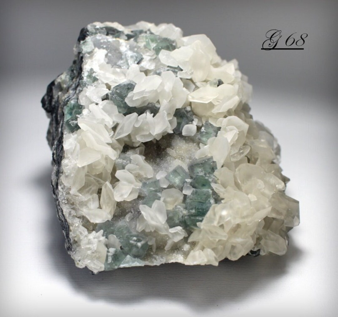 Fluorite, Calcite, Quartz - Large Specimen of Blue-green Fluorite Cubes ...
