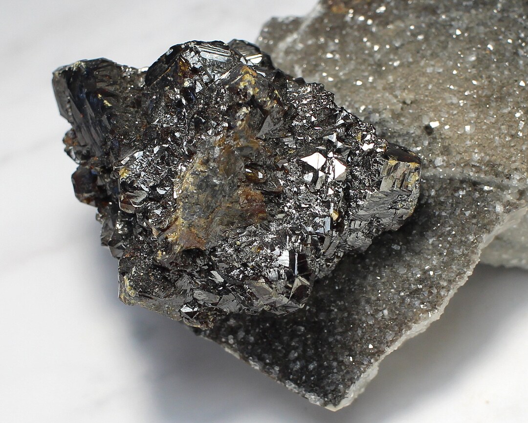 Ruby-jack Sphalerite Crystals, With Quartz Crystal Druse, on Banded ...