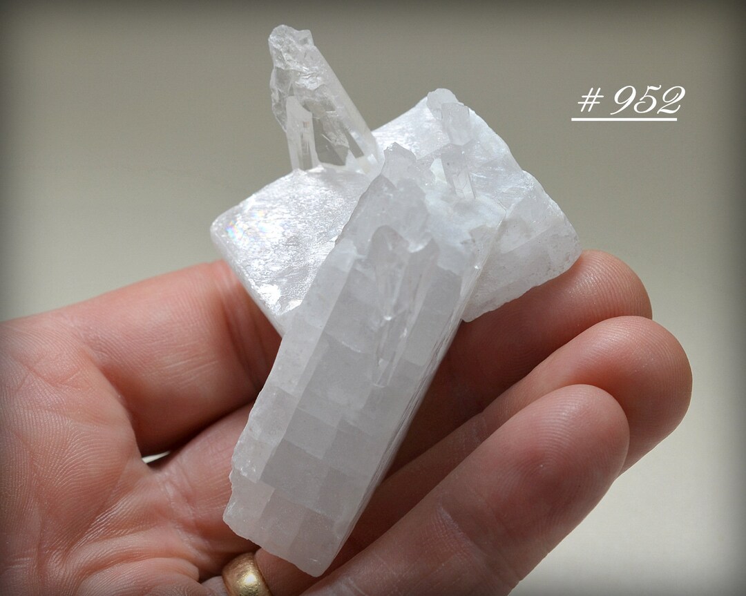 Clear Slender Quartz Crystals Overgrown by Large White Rhomboid Barite ...