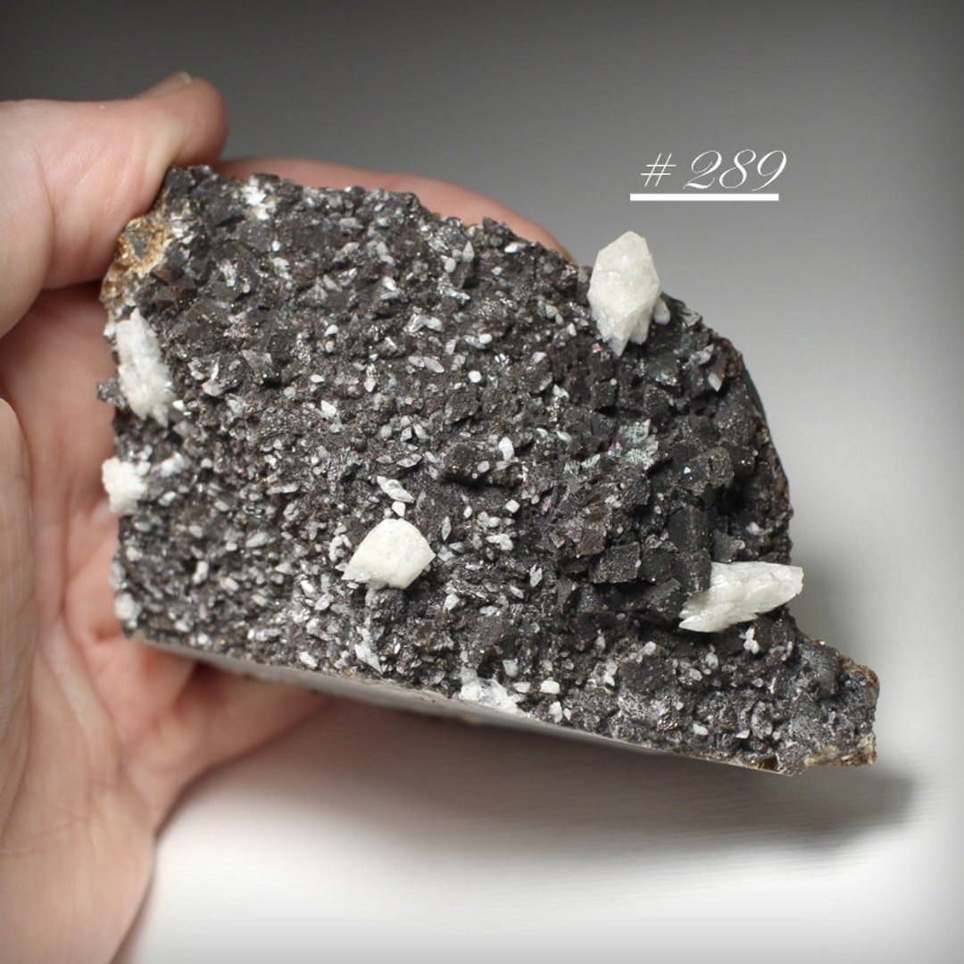 White Pineapple Calcite and DT Dogtooth Calcite Crystals on Dark Brown ...