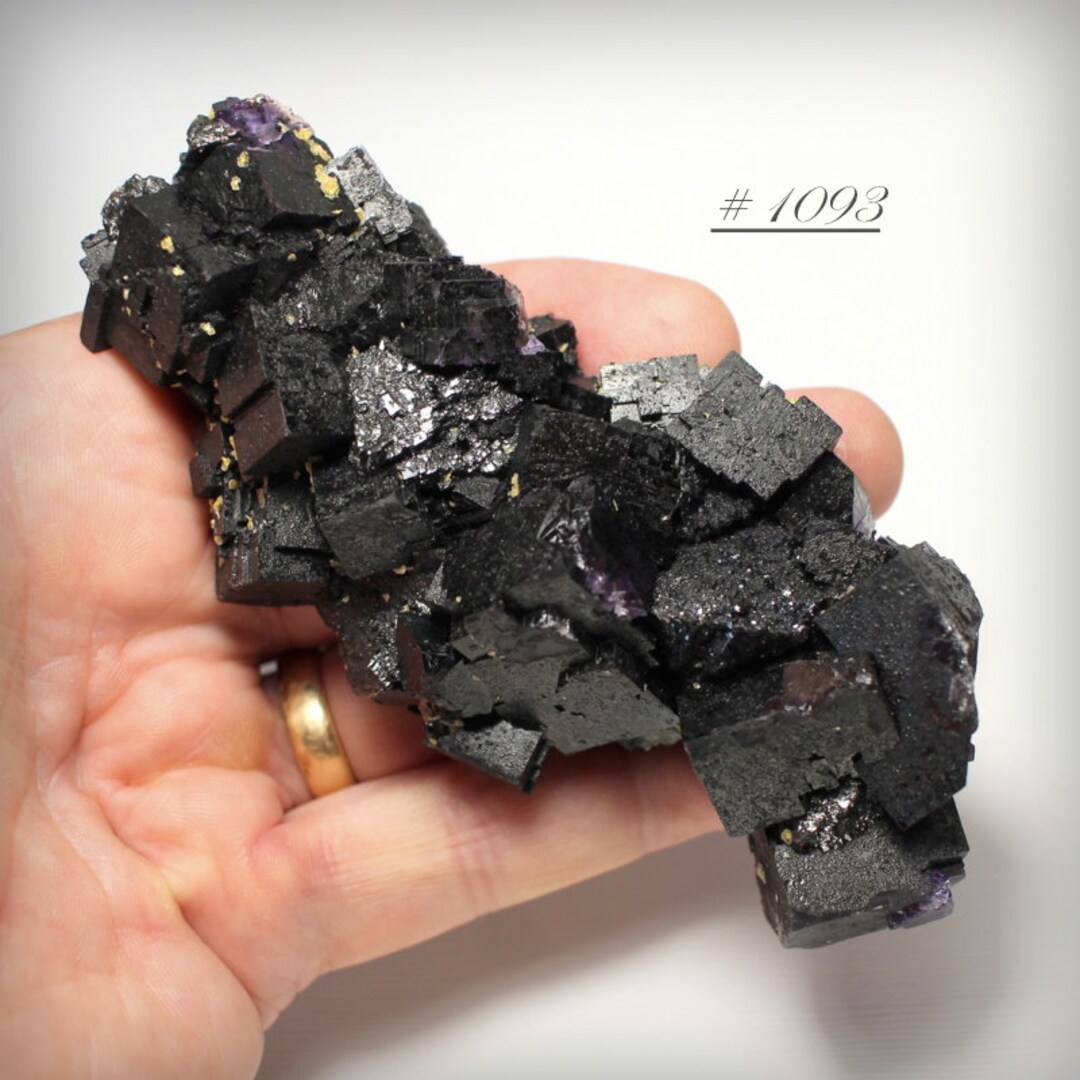 Purple Fluorite Cluster With Yellow and Clear Barite, Bitumen, and ...