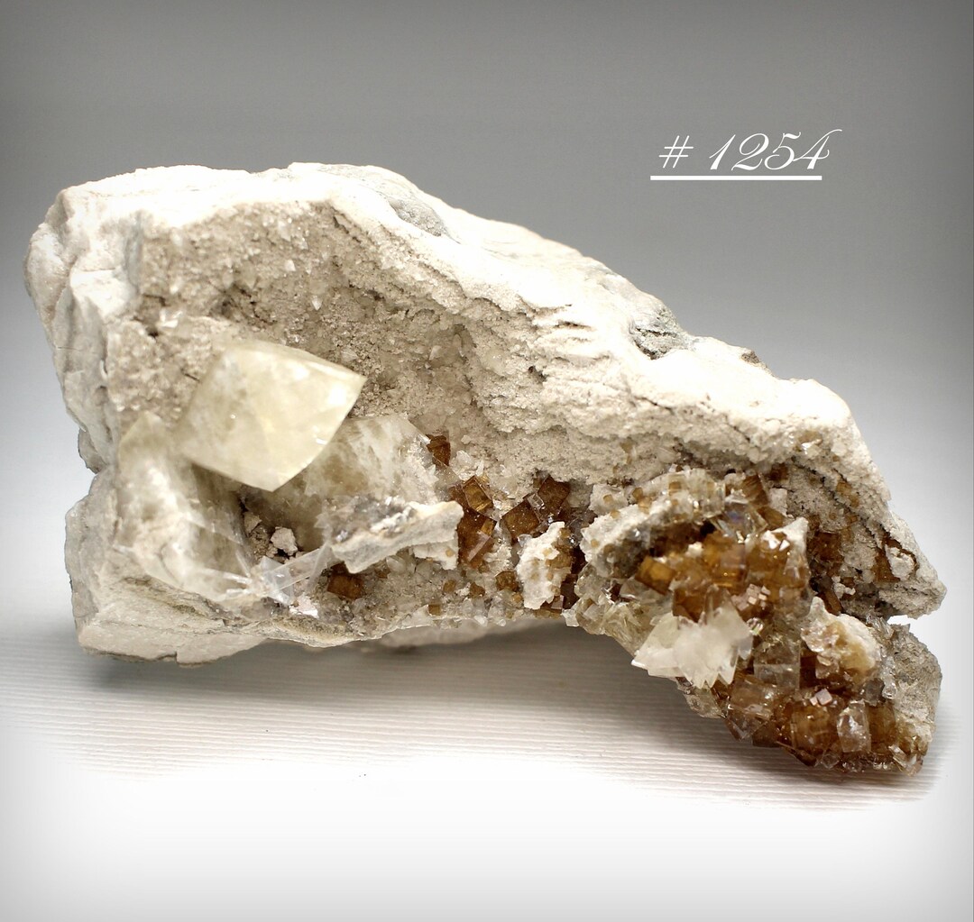 Fluorite and Calcite, Minor Celestine (celestite) - Clear Light-amber ...