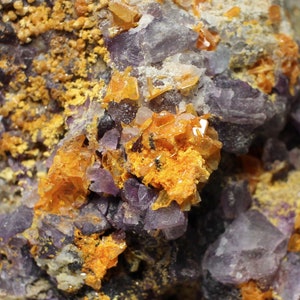 Rare Large Specimen of Violet Fluorite With Orange Wulfenite Crystals ...