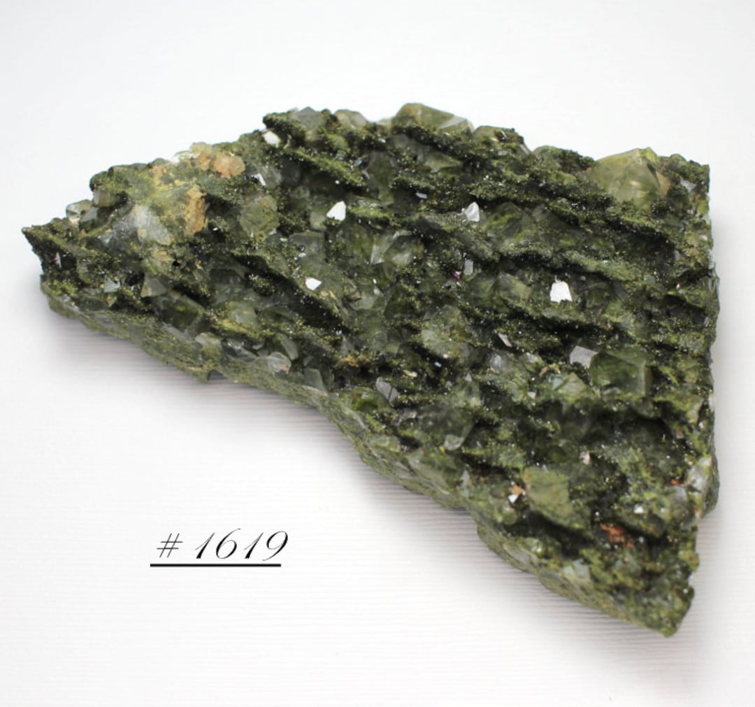 Epidote & Quartz - Dark-green Drusy Epidote Crystals With Clear Quartz ...