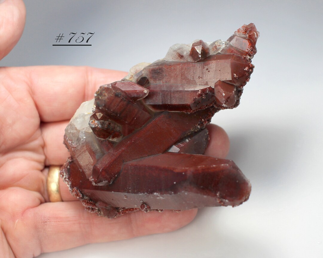 Red Quartz - Cluster of Lustrous Dark-red Hematite Phantom Quartz ...