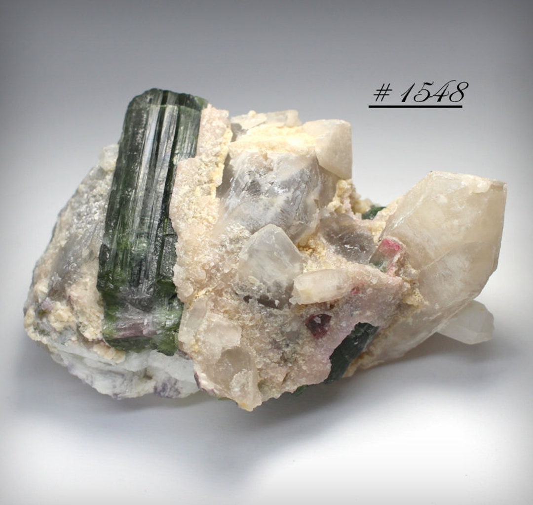 Watermelon and Green Tourmaline Crystals, With Quartz, Lepidolite, and ...