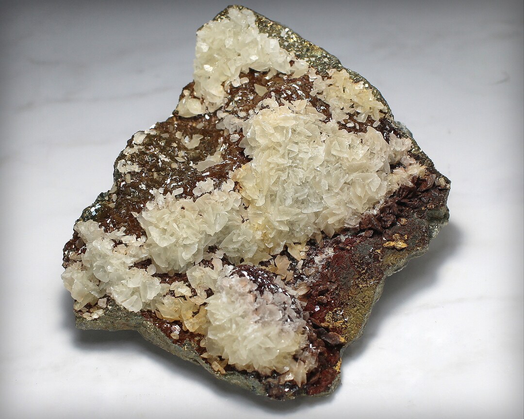 Iridescent Pyrite, Calcite Superb Colorful Iridescent Pyrite With White ...