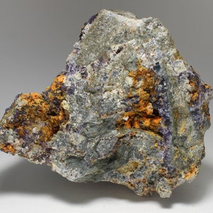 Rare Large Specimen of Violet Fluorite With Orange Wulfenite Crystals ...