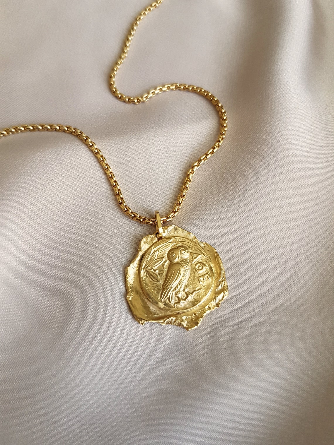 Vintage Style Ancient Greek Coin Charm Necklace Bathed in 24k Gold or ...