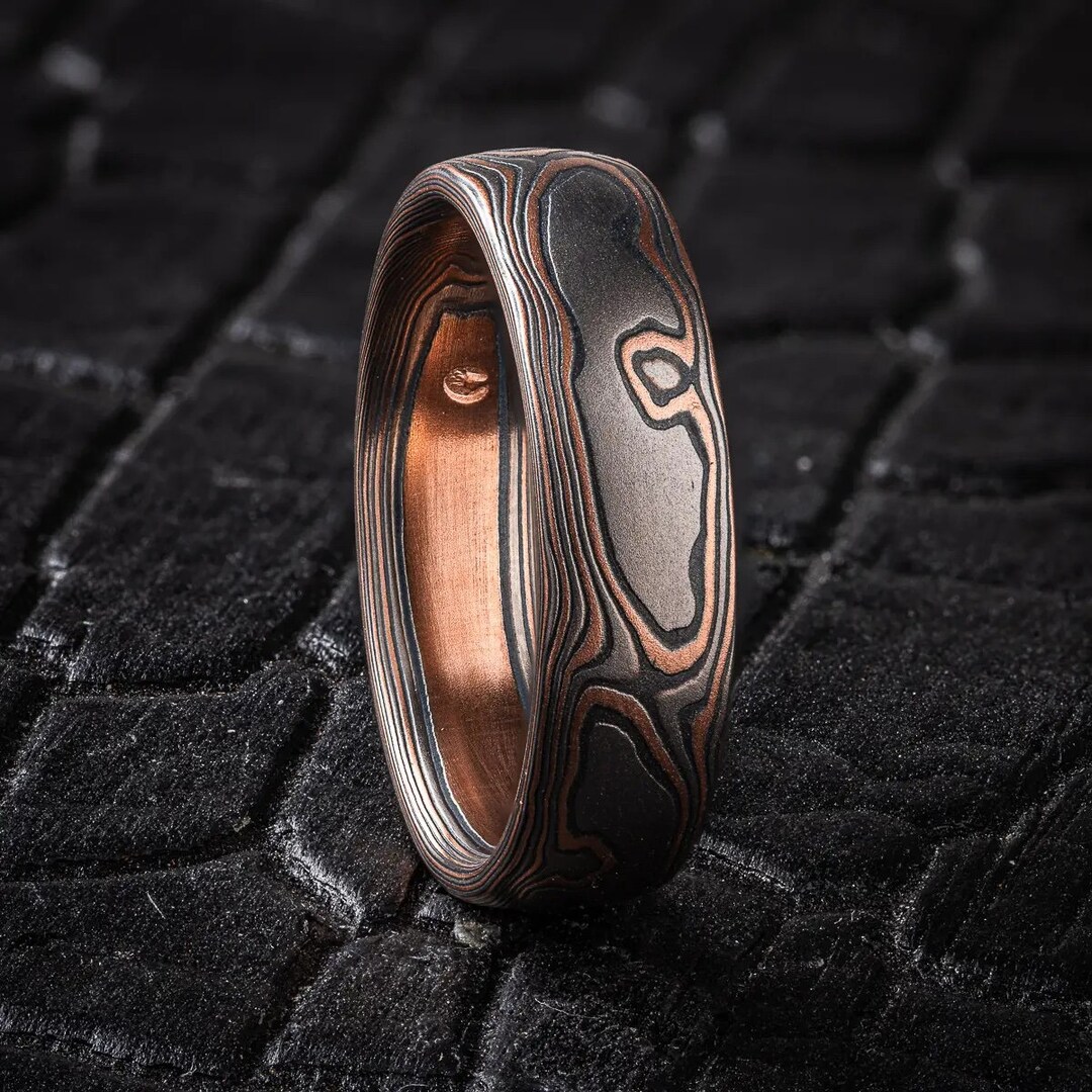 Mokume Gane Palladium and Rose Gold Ring - Etsy
