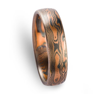 Rustic Red Gold Mokume Gane Wedding Band or Ring in Woodgrain Pattern ...