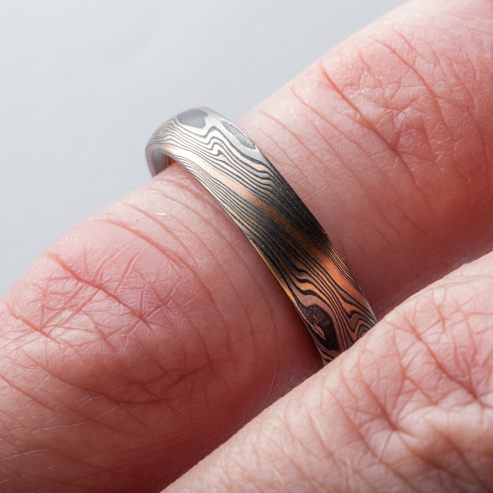 Red River Mokume Gane Rings or Wedding Band Set in Twist | Etsy