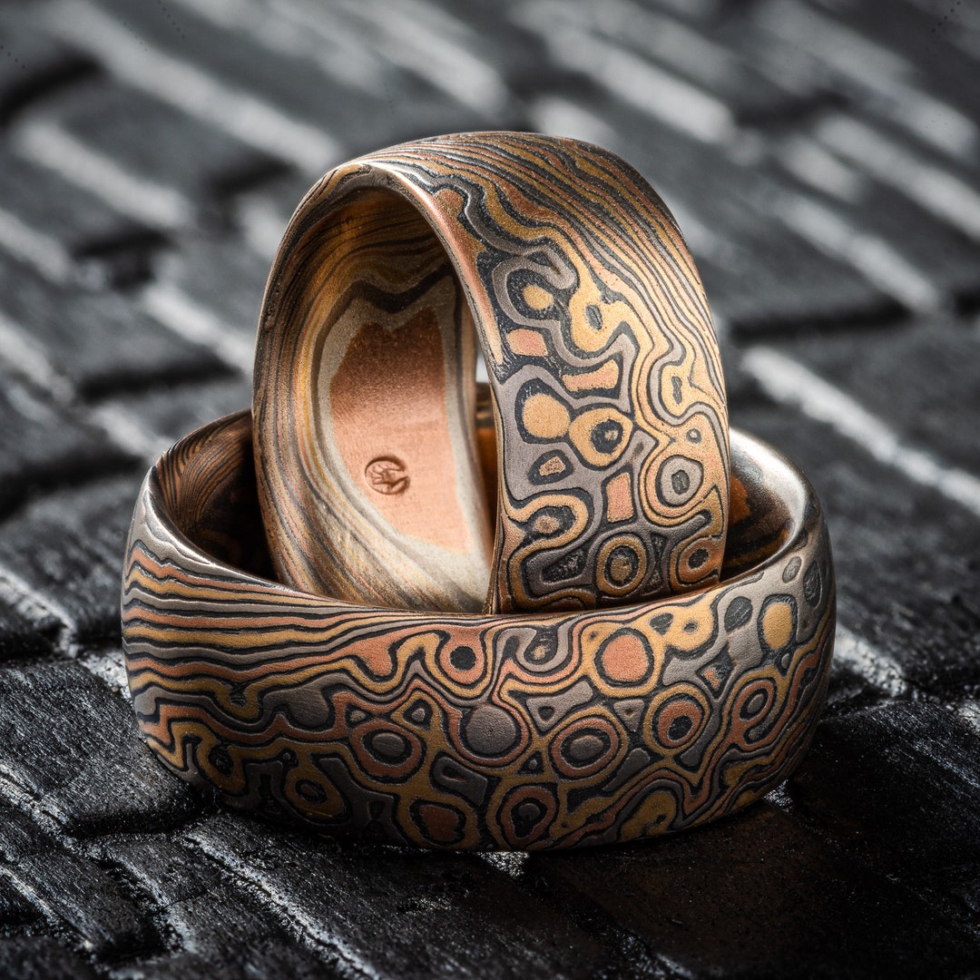 Mokume Gane Matching Wedding Band Set or Ring Set in Twist/droplet ...