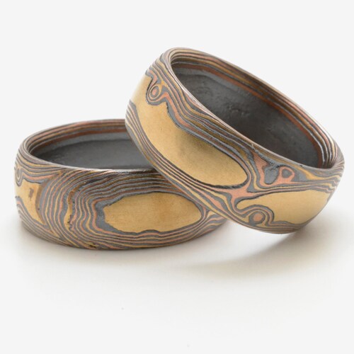 Red River Mokume Gane Rings or Wedding Band Set in Twist - Etsy