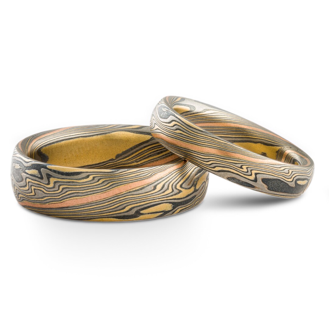 Red River Mokume Gane Rings or Wedding Band Set in Twist Pattern and ...