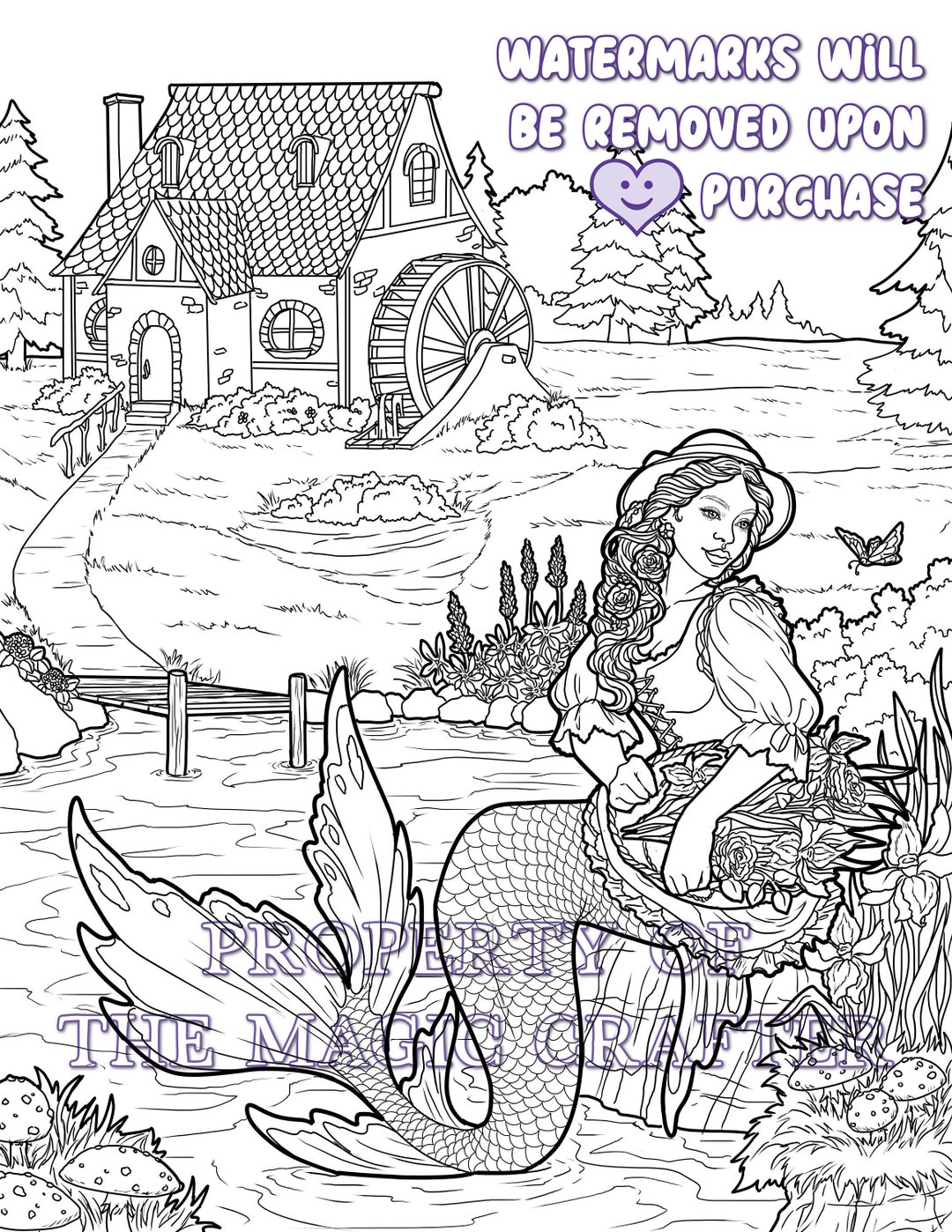 COTTAGECORE MERMAID - Printable Mermaid Coloring Page for Adults (a ...