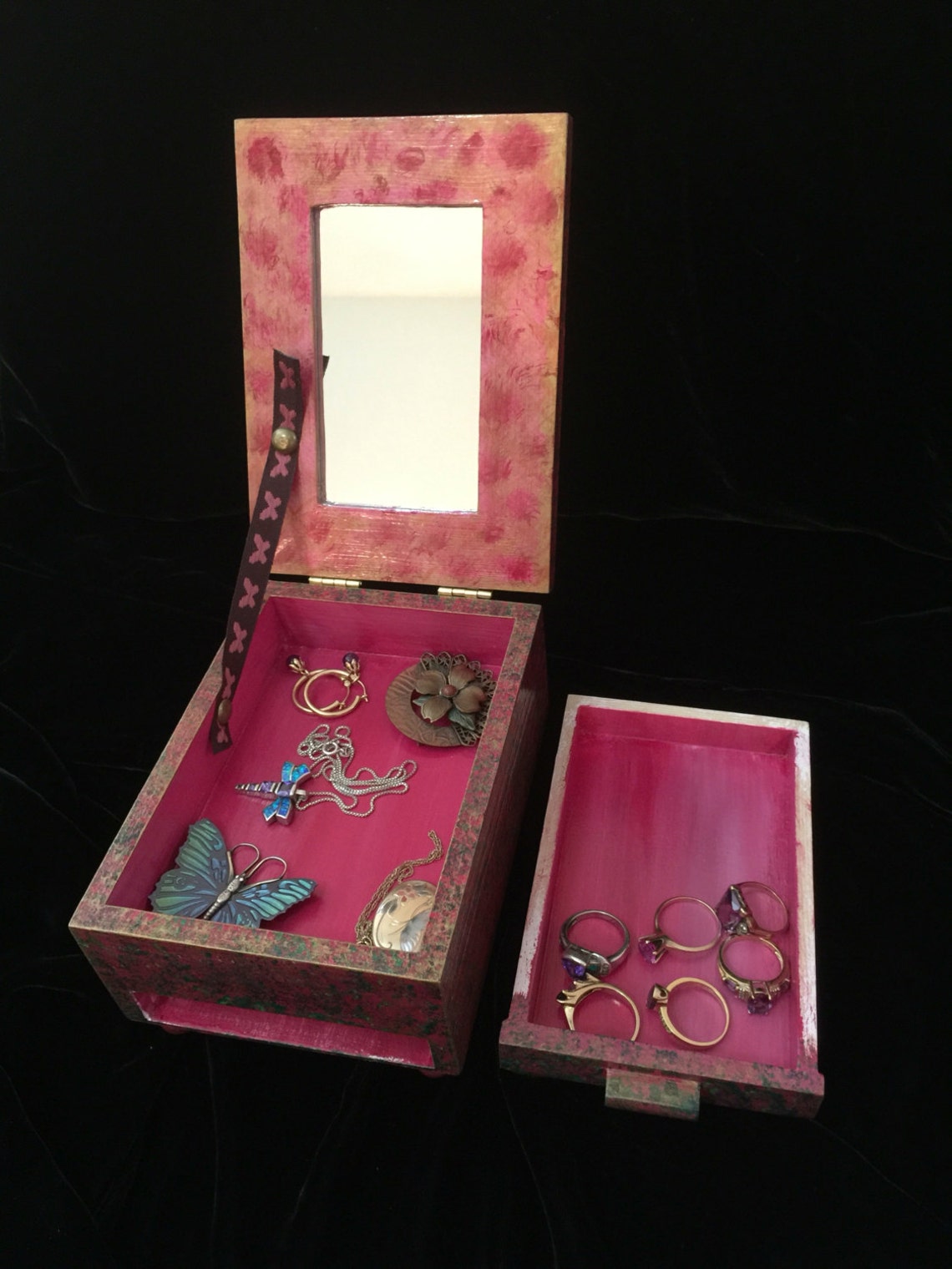 Handpainted, Mirrored Jewelry Box - Etsy