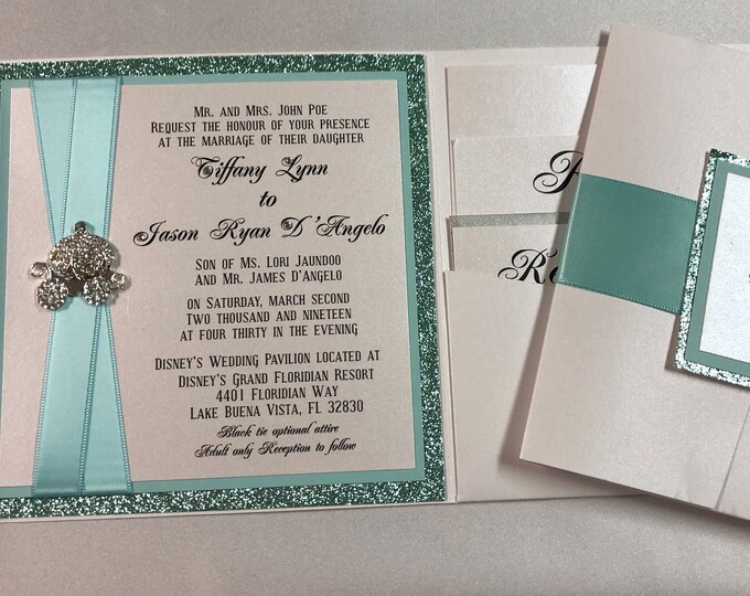 Elegant Disney Princess Pocket Wedding Invitation Set, in Glitters ...