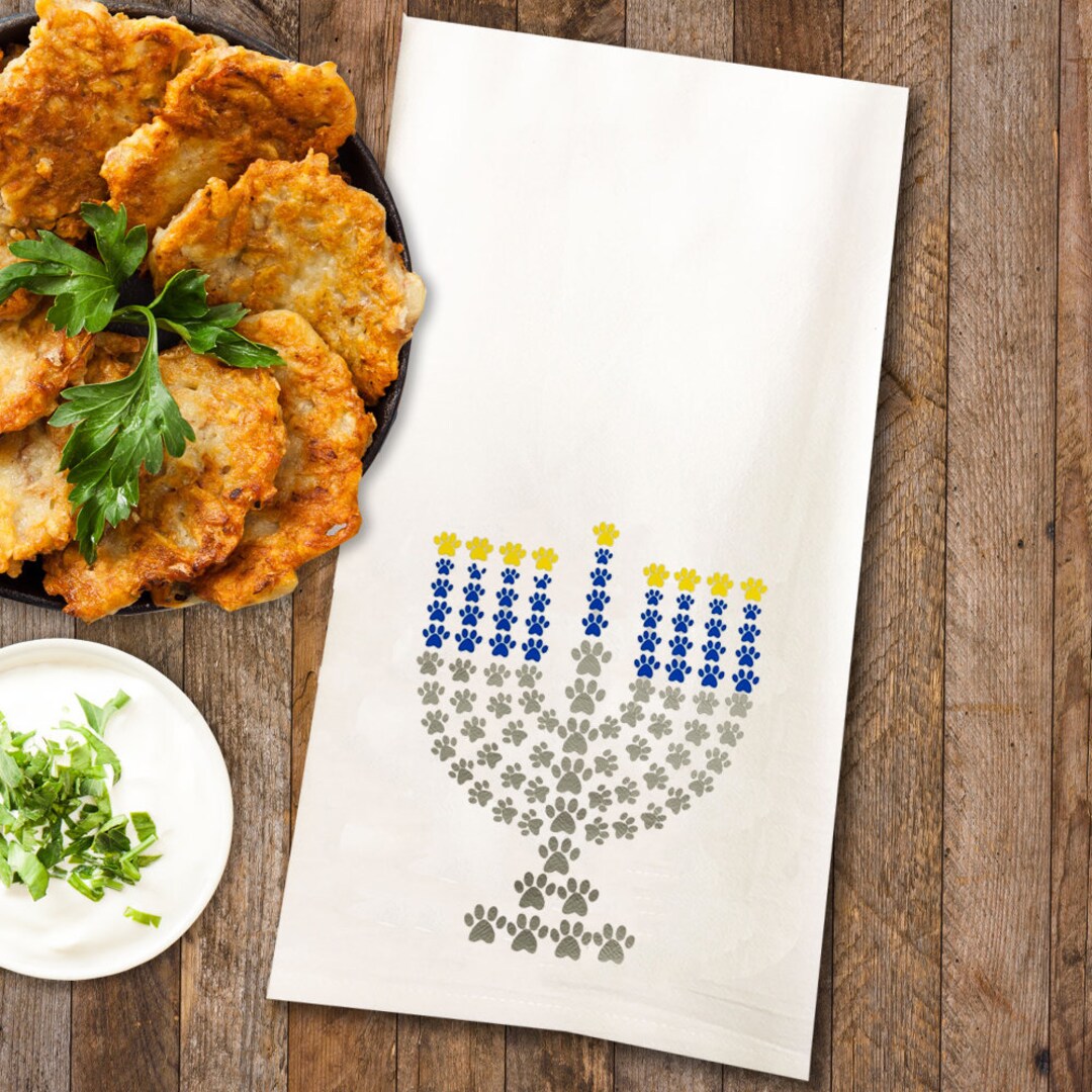 Hannukah Kitchen Tea Towel, Dog Flour Sack Cotton Jewish Holiday Gift ...
