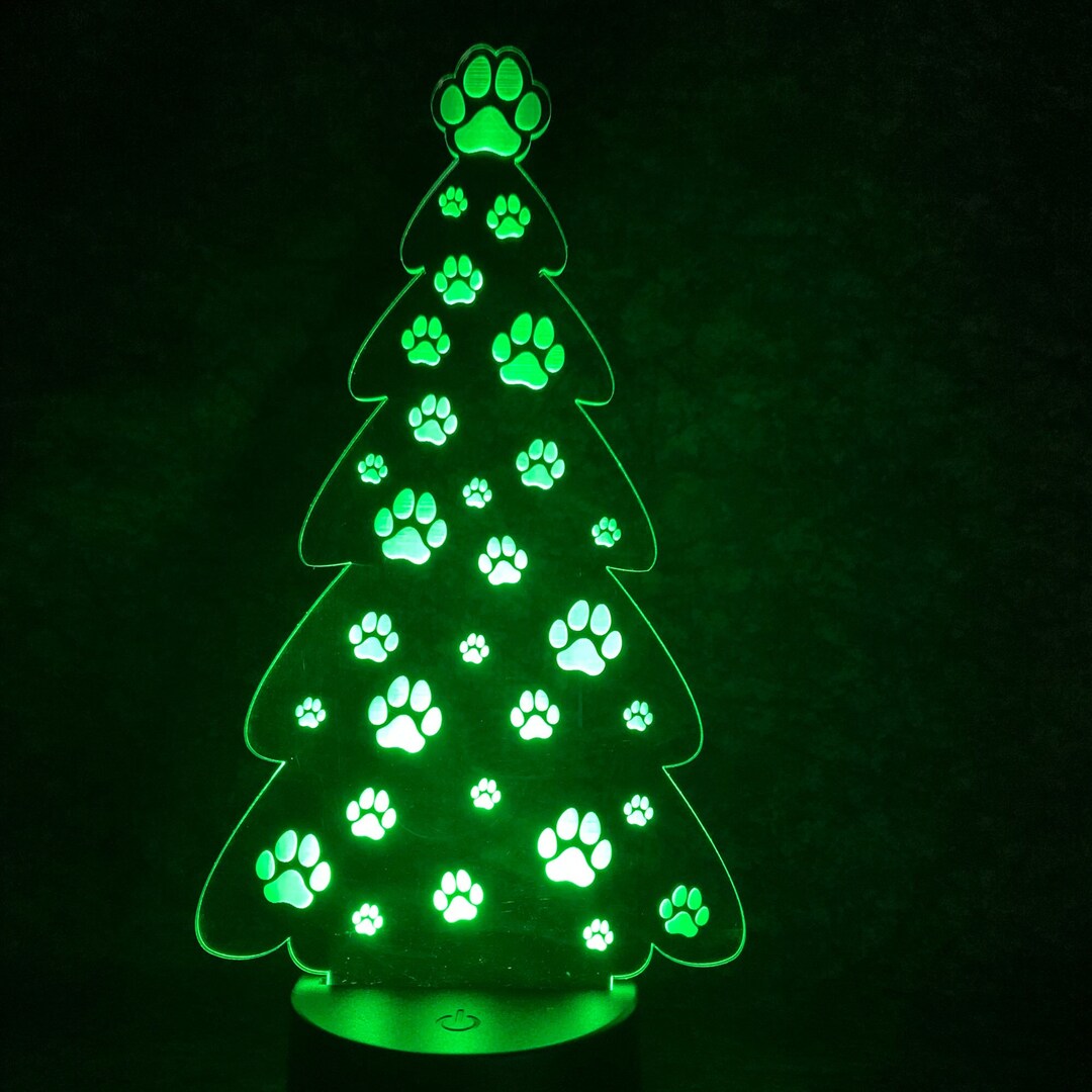LED Paw Print Christmas Tree / Lamp Nightlight Dog Cat Battery Operated ...