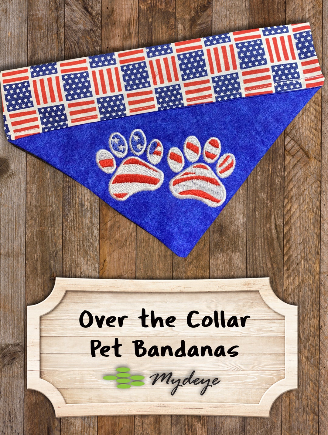 American Dog Paw Print Bandana, Fourth of July Gift for Puppy Scarf ...