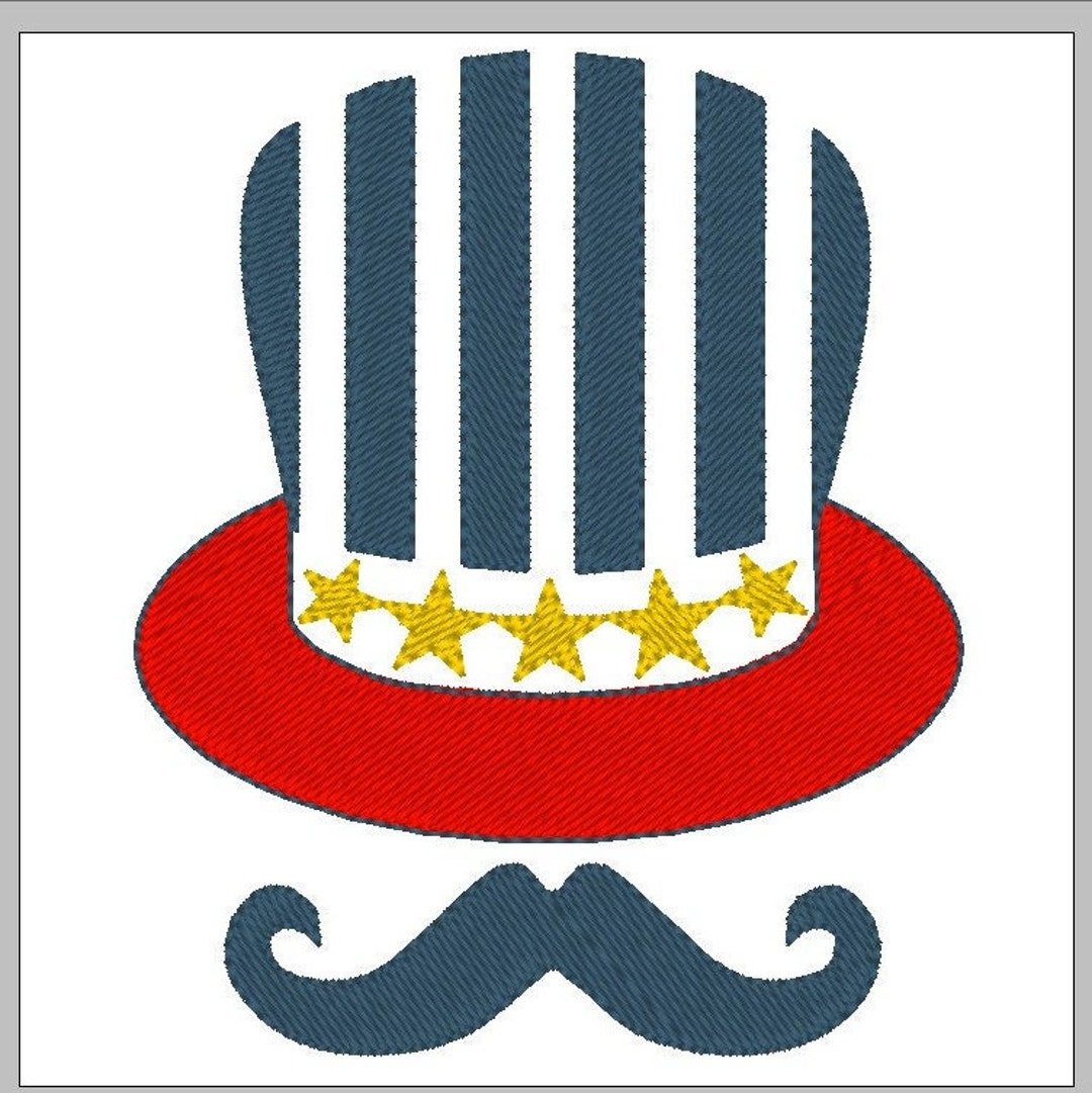 4th of July Hat and Moustache Design for Machine Embroidery - Etsy