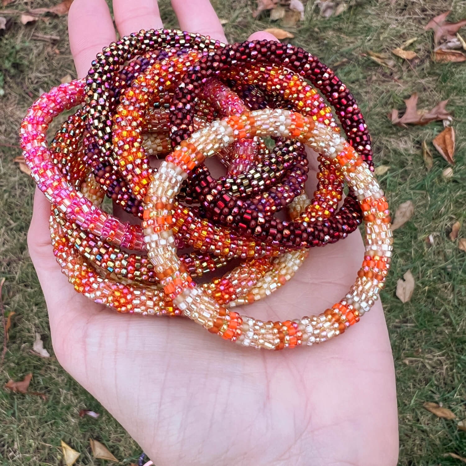 Autumn-inspired Nepal Glass Bead Bracelets | Handcrafted Clasp-free ...