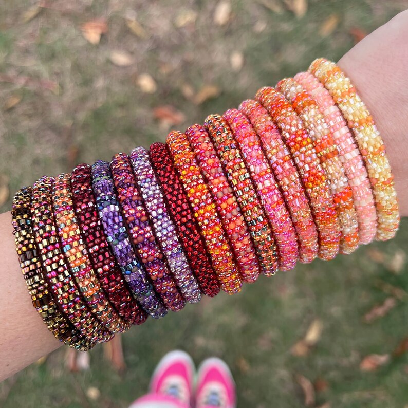 Autumn-inspired Nepal Glass Bead Bracelets | Handcrafted Clasp-free ...