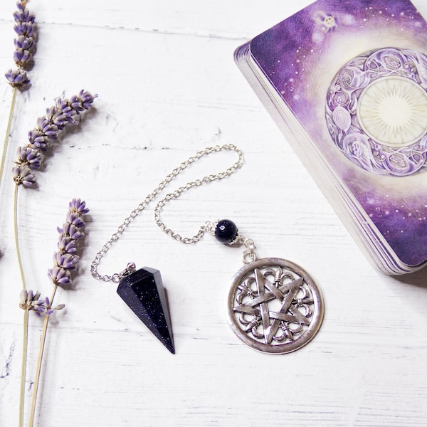 Blue Sandstone Pentagram Pendulum. Wicca Pendulum. New Age Healing Pendulum. Spiritual Gift ...