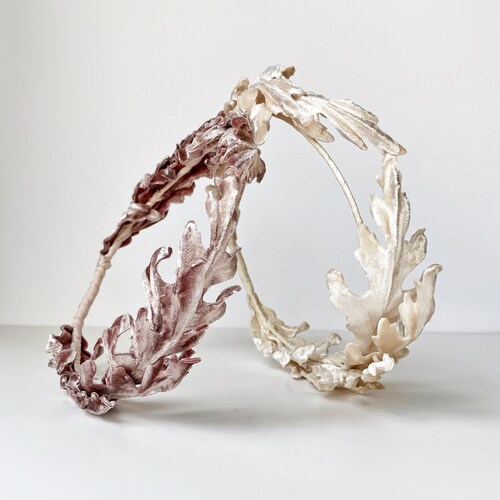 Ivory Silk Velvet Oak Leaf Hair Crown Wreath - Etsy