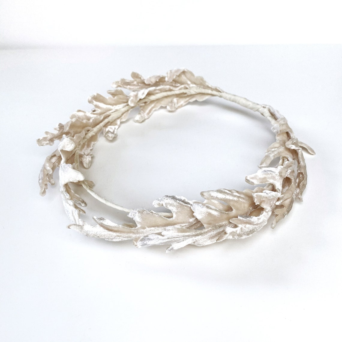 Ivory Silk Velvet Oak Leaf Hair Crown Wreath - Etsy