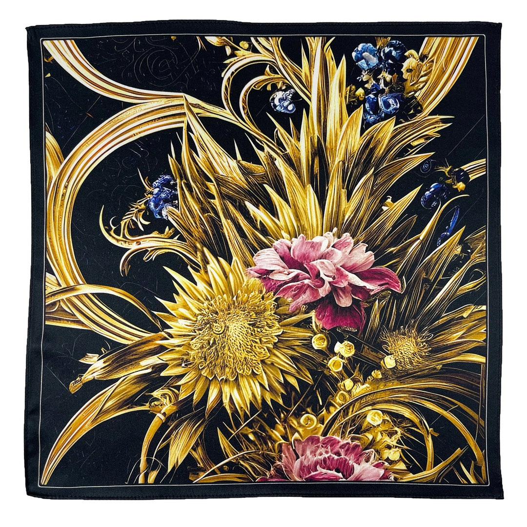 Gilded Armor Gold and Pink Blue Floral Silk Satin Pocket Square Gift ...