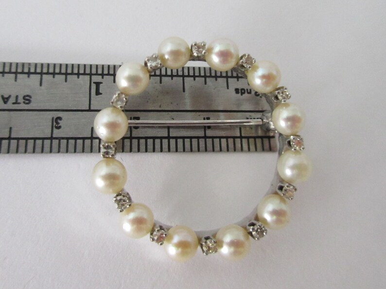 14k Vintage White Gold Pearl and Diamond Pin - Etsy