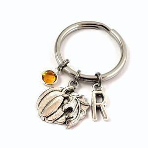 Pumpkin Keychain- Choose a Birthstone and Initial, Pumpkin Keyring ...