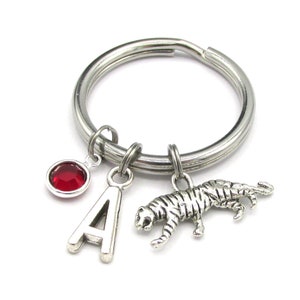 Tiger Keychain- Birthstone and Initial, Tiger Key Ring, Tiger Gift ...
