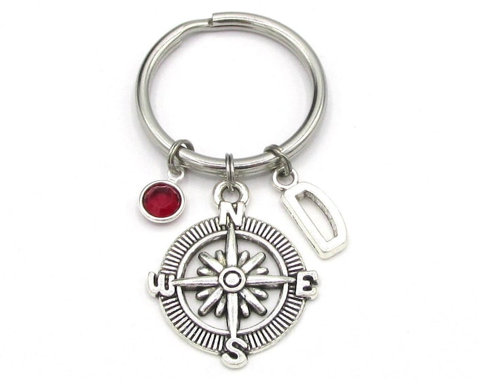 Silver Compass Charm Keychain Compass Keychain Traveler Key Ring ...