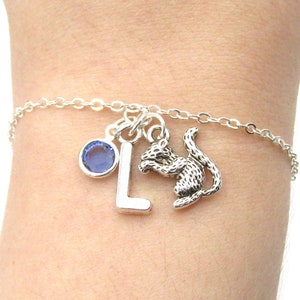 Squirrel Bracelet- Birthstone and Initial, Squirrel Jewelry, Squirrel ...